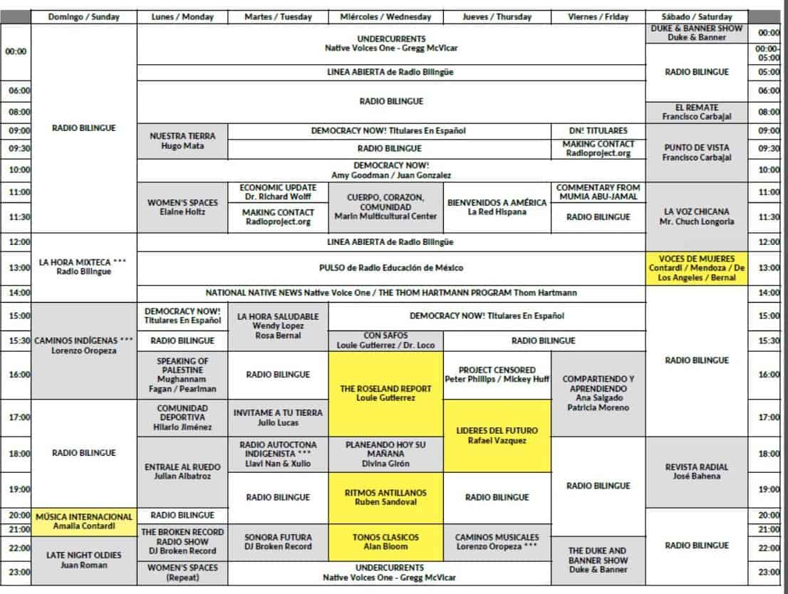 program schedule Nov 2022